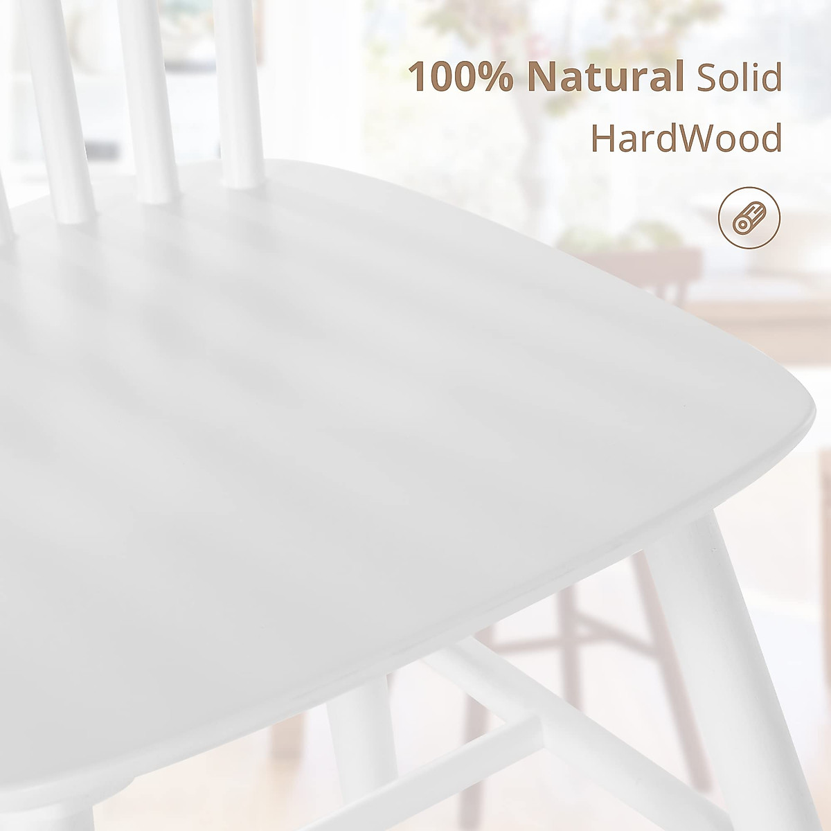 LUE BONA Windsor Dining Chairs Set of 2, Solid White Wood, Slat Back, Arm Rest, Cushion Availability