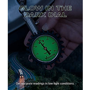 Tire Pressure Gauge - (0-60 PSI) Heavy Duty, Certified ANSI Accurate with Large 2 Inch Easy to Read Glow Dial, Low - High Air Pressure Gauge. Tire Gauge for Car and Trucks Tires by Vondior (White)