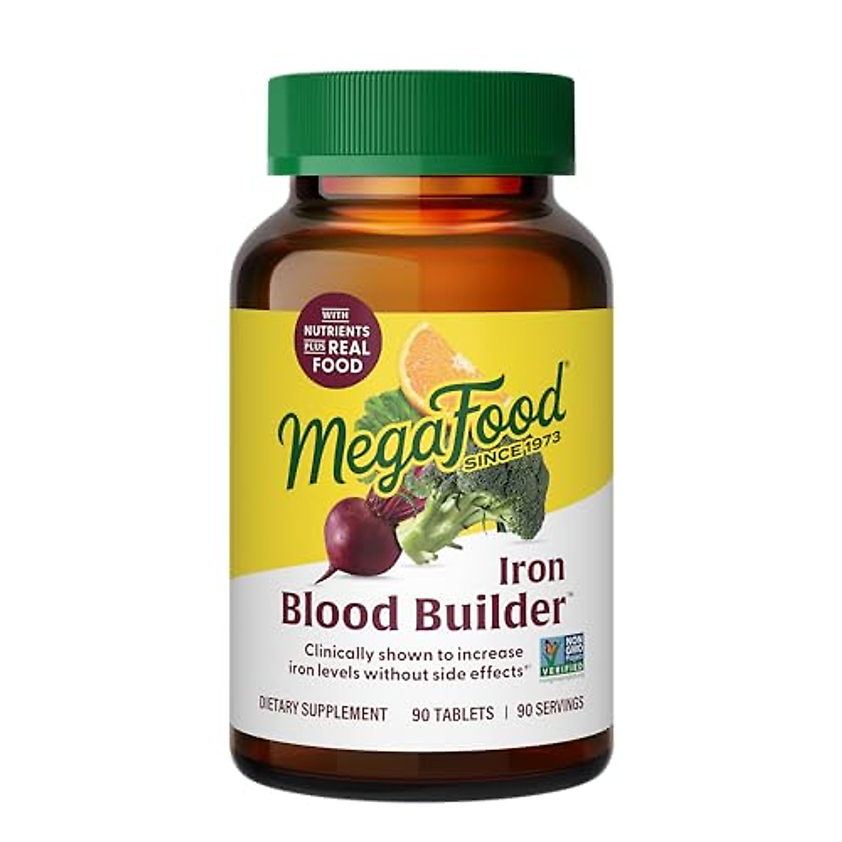 MegaFood Blood Builder - Iron Supplement Clinically Shown to Increase Iron Levels without Side Effects - Iron Supplement for Women with Vitamin C, Vitamin B12 and Folic Acid - Vegan - 90 Tabs