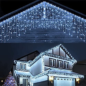 Techip Christmas Lights Outdoor Icicle Lights 400LED 47FT 8Modes Connectable LED String Lights Plug in with 80Drops Indoor Decorations for Garden Wall Christmas Halloween Decorations Cool White