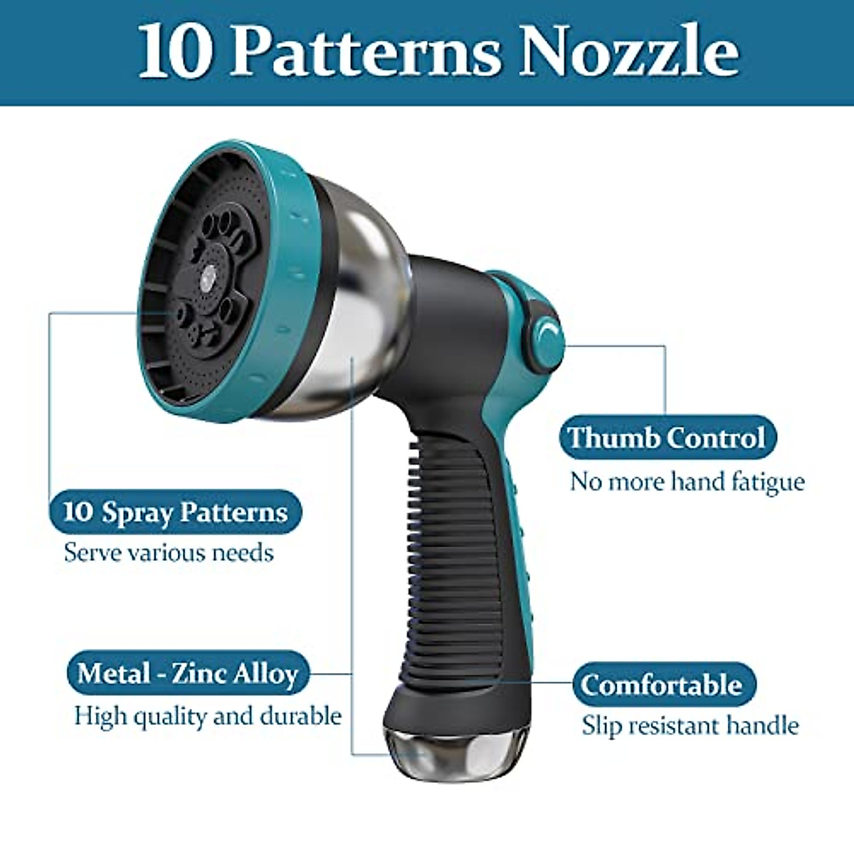 Gnimihz Heavy Duty Garden Hose, Reinforced Water Hose with 10 Patterns Sprayer Nozzle, 3/4" Solid Brass Fittings, Drinking Water Safe Material, All-weather, Burst 600 psi, 5/8 in x 25ft