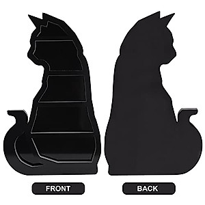 Jeegard Crystal Display Shelf, Wood Moon Cat Shelf, Cat Wooden Shelf for Crystals, Unique Black Wall Mounted Cat Crystals Display Case for Display of Your Crystals, Perfumes, Art, Jewelry