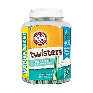Arm & Hammer for Pets Twisters Fresh Breath Dental Treats for Dogs, Value Pack, 57 Pieces | Dental Dog Chews Fight Bad Doggie Breath, Plaque & Tartar Without Brushing