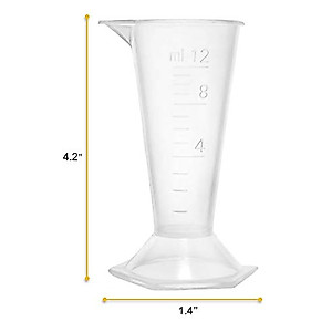 EISCO Conical Measure, 12ml - Polypropylene Plastic, Translucent - Pouring Spout - 1ml Raised Graduations - Hexagonal Base