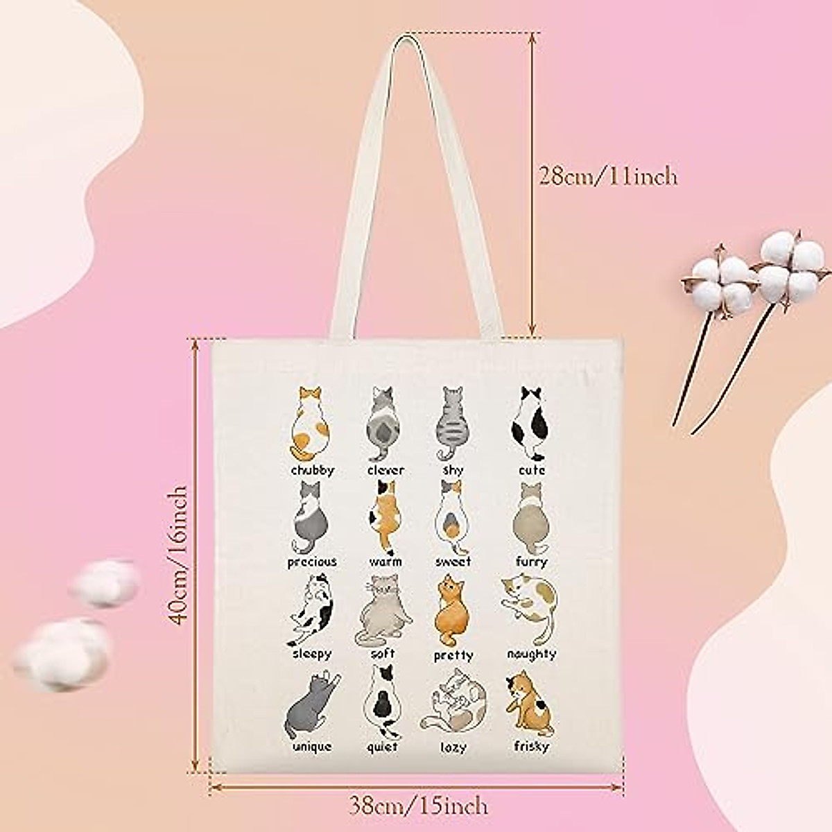 Louise Maelys Canvas Tote Bag for Women Cute Cat Aesthetic Cotton Bags Shopping Beach Reusable Grocery tote bag Makeup Bags