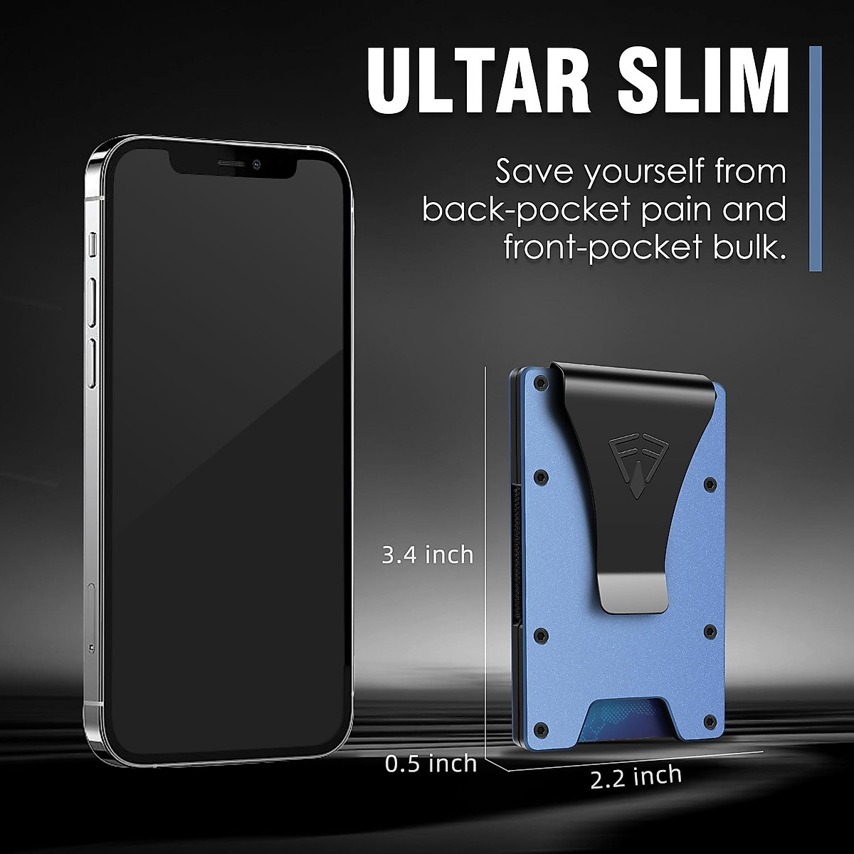 Slim Minimalist Wallet for Men with Money Clip - 15 Credit Card Holder RFID Wallet for Men - Front Pocket Mens Wallet with Compact Design - Easy to Access for Cards - Ideal Gift for Him(Pacific Blue)