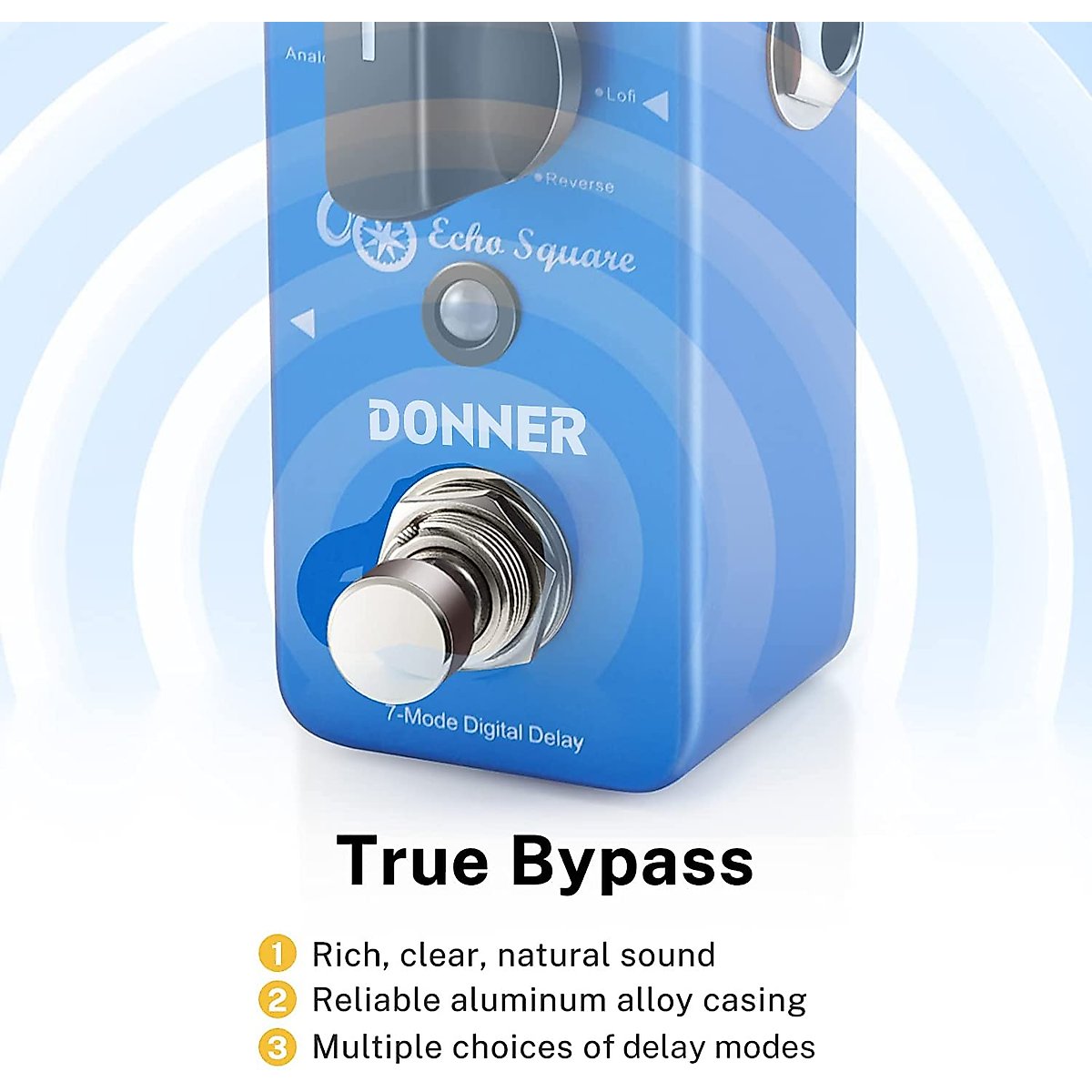 Donner Echo Square Delay Pedal - Digital 7-Modes Delay for Electric Guitar, Multi-Delay including Digital, Analog, Tape, Mod, Sweep, Lofi, Reverse - True Bypass