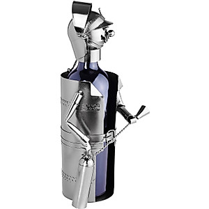BRUBAKER Wine Bottle Holder Firefighter - Metal Sculpture - Wine Rack Decor - Tabletop - with Greeting Card