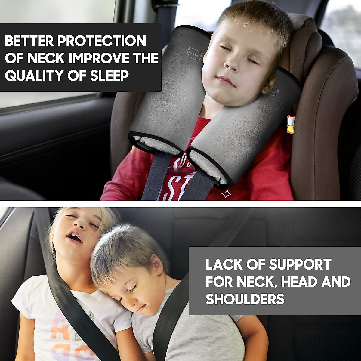 Seatbelt Covers for Kids, MIAOKE 2 Pack for All Car Seat Strap Cover Pads Soft,Comfortable, Safety Belt Strap Shoulder Neck Pad Suitable Adults and Children,Seat Belt Pillow for Kids/Grey