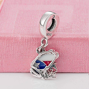 Puerto Rico Coqui Frog Dangle Charm - 925 Sterling Silver Red Blue White Enamel Country Flags Dangle Bead Charms, Fits Pandora Women Bracelet Necklace