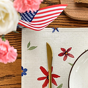 Artoid Mode Poppy Flowers Leaves 4th of July Placemats Set of 8, 12x18 Inch Featival Holiday Table Mats for Party Kitchen Dining Decoration