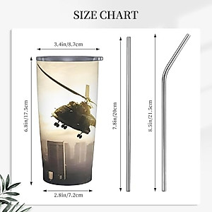 20oz Insulated Tumblers with Lids and Straws Aircraft Above City Stainless Steel Coffee Tumbler Cup Double Wall Vacuum Travel Coffee Mugs for Home, Office, Outdoor