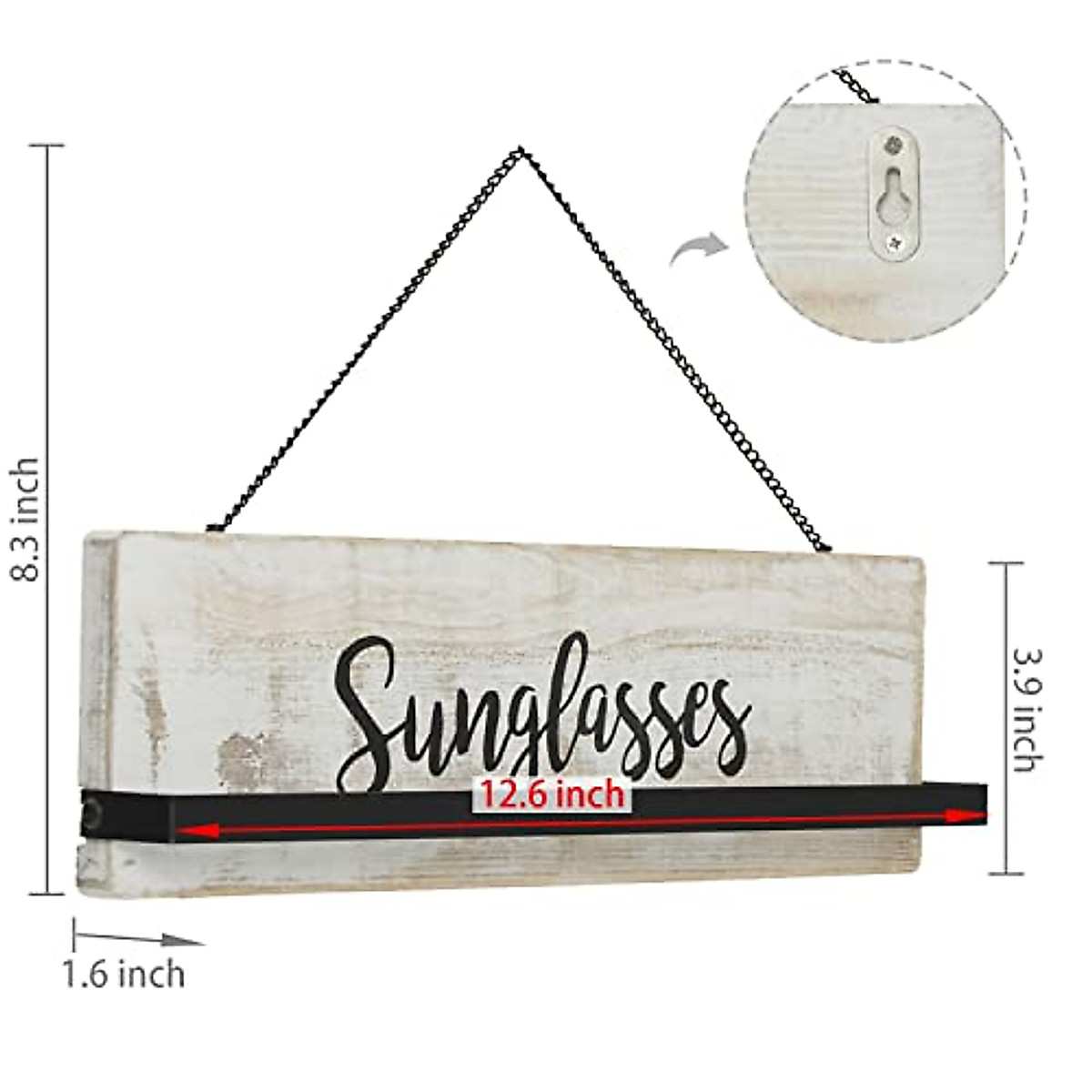 MyGift Wall Mounted Whitewashed Wood Sunglasses Organizer, Hanging Eyewear Eyeglasses Sunglass Holder Rack with Cursive Sunglasses Lettering for Home Collection and Retail Display, Set of 2