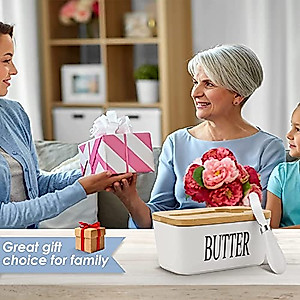 CHILDHOOD Large Butter Dish - Ceramic Butter Dish with Lid and Knife, Butter Container Double Silicone Seals, Good Kitchen Gift (White)