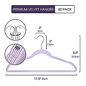Cozymood Purple Velvet Hangers Felt Hangers 60 Pack, Thin Hangers Non Slip Clothes Hangers Velvet, Premium Flocked Hangers with 360 Degree Rotatable Hook, Durable Velvet Shirt Hangers for Adult