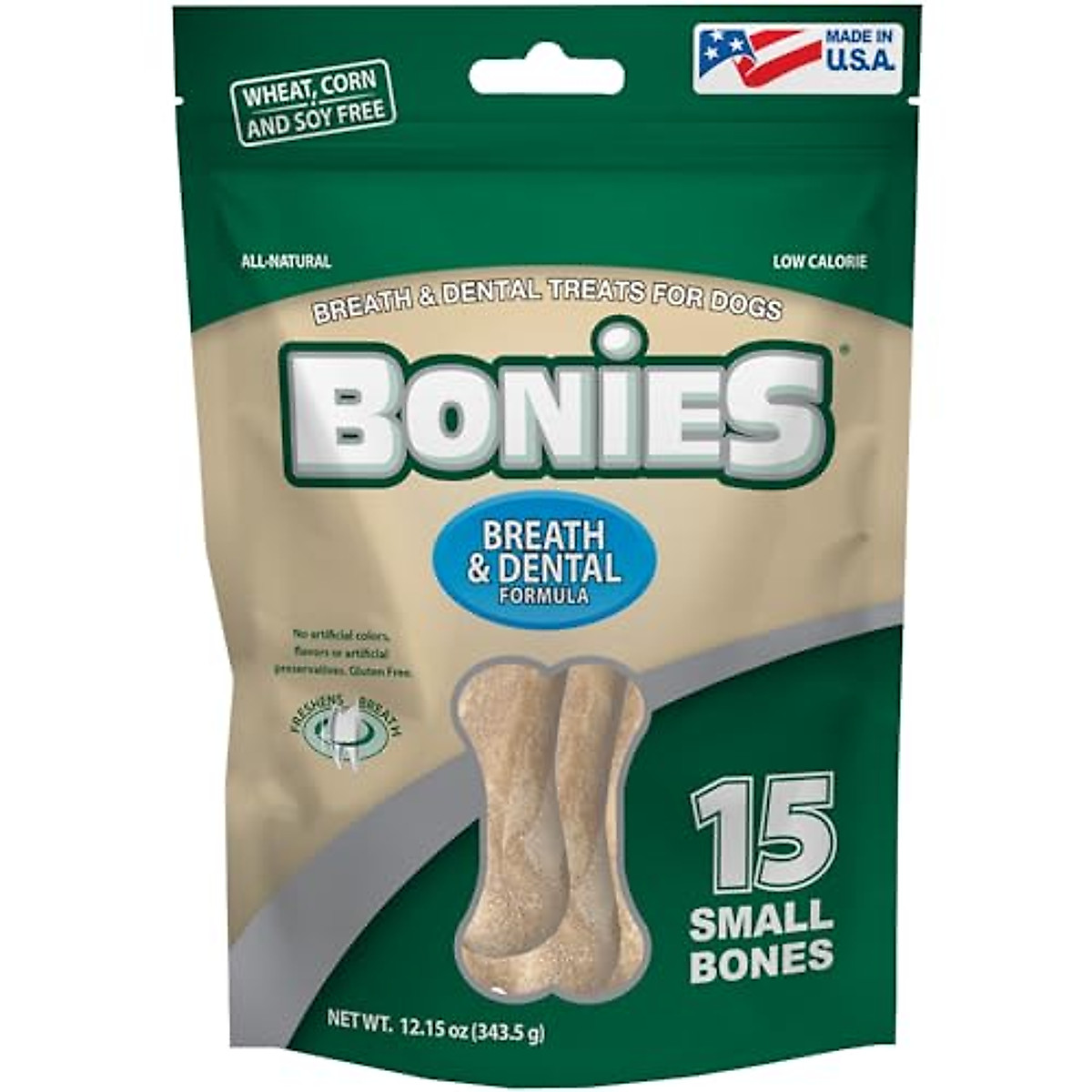 Bonies Natural Breath and Dental Formula Small-Sized Single Bone - All-Natural Ingredients, Fresh Breath, Cleans Teeth, Low Calories, Chicken Flavor, 15 Bones