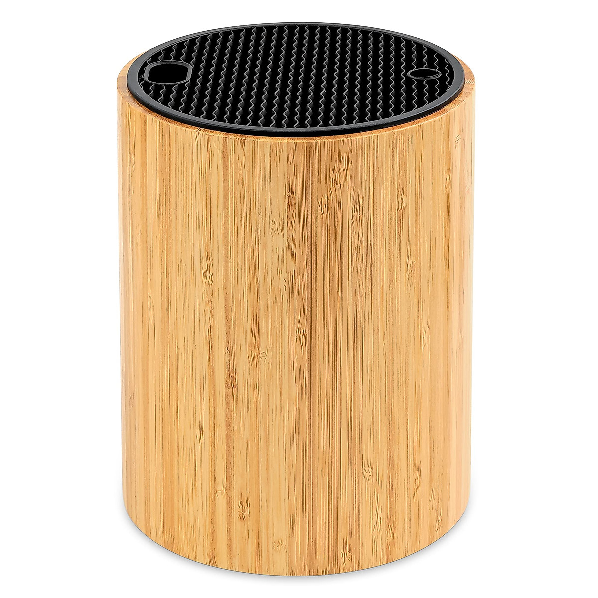 Diosbles Bamboo Universal Knife Block With Slots For Scissors And Sharpening Rod, Round Kitchen Knife Storage Holder Unique Slot Design To Protect Blade, Detachable Slot For Easy Cleaning