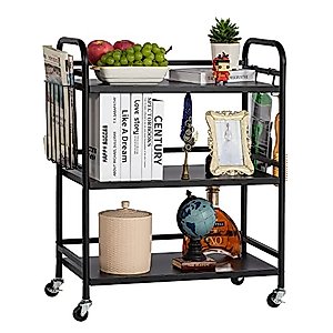 HDANI 3 Tier Metal Rolling Utility Cart,High Capacity Multi Purpose Heavy Duty Cart,for Office,Kitchen,Living Room,Bedroom,Etc.(Black)