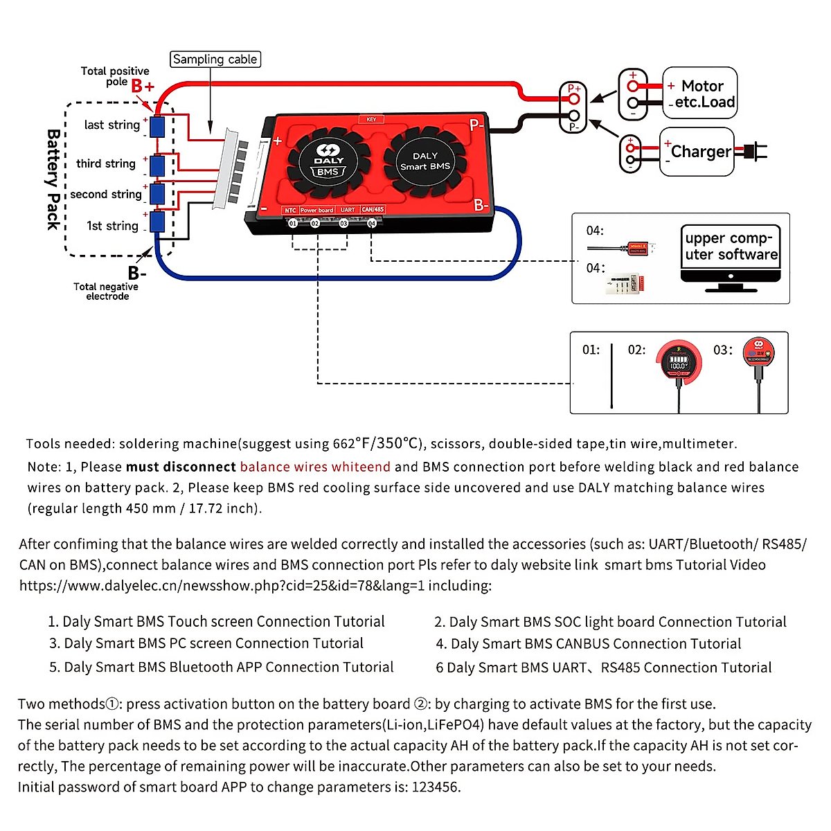 DALY Smart BMS 24V L-ion 7S 120A with Bluetooth Module Resetting Program Common Port for DIY Lithium Battery Pack(Smart BMS,120A)