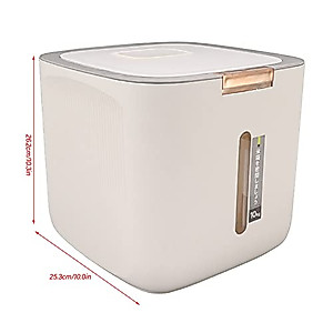 Haofy Rice Container, 22.0lb Capacity Cereal Container One Button Open Thickened Sealed with Measuring Cup Lid for Kitchen for Flour for Mung Bean for Rice for Barley (Light Gray)