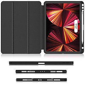 Soke for iPad Pro 11 Case (M2) 2022/2021/2020 with Pencil Holder - [Full Body Protection + Apple Pencil Charging + Auto Wake/Sleep], Soft TPU Back Cover for 2022 iPad Pro 11 inch(Black)