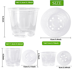 Oubest 50Pcs Clear Nursery Pots Variety Pack Plastic Pots for Plants Orchid Potting 3.5 5 6 Inch Mix Seedling Pots with Drainage Holes Indoor Outdoor Flower Pots