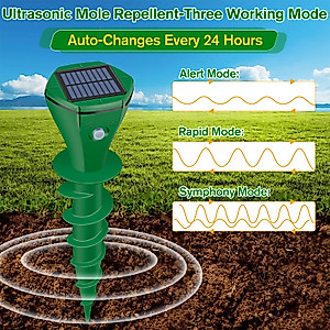 Ultrasonic Mole Repellent Outdoor, 2024 Upgrade Mole Repellent Solar-Powered for Lawn Garden Yard, Mole and Vole Repellent Waterproof, Effectively Repels Gophers Snake Chipmunks Groundhogs, 4 Pack