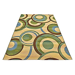 Unique Loom Modern Collection Contemporary, Circles, Abstract, Bright Colors, Indoor and Outdoor Area Rug, 5' 3" x 8' 0", Beige/Green