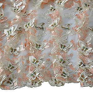 Aisunne African Lace Fabrics 5 Yards Nigerian French Lace Fabric with 3D Butterfly Embroidered Flower for Wedding Party Dresses (Apricot)