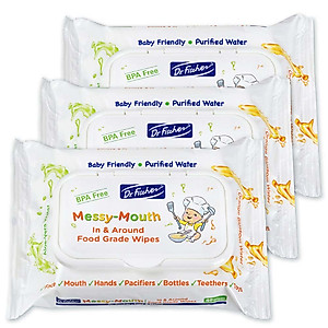 Messy-Mouth Pacifier and Bottle Wipes, Food Grade Teether Wipes for Sensitive Delicate Baby Skin