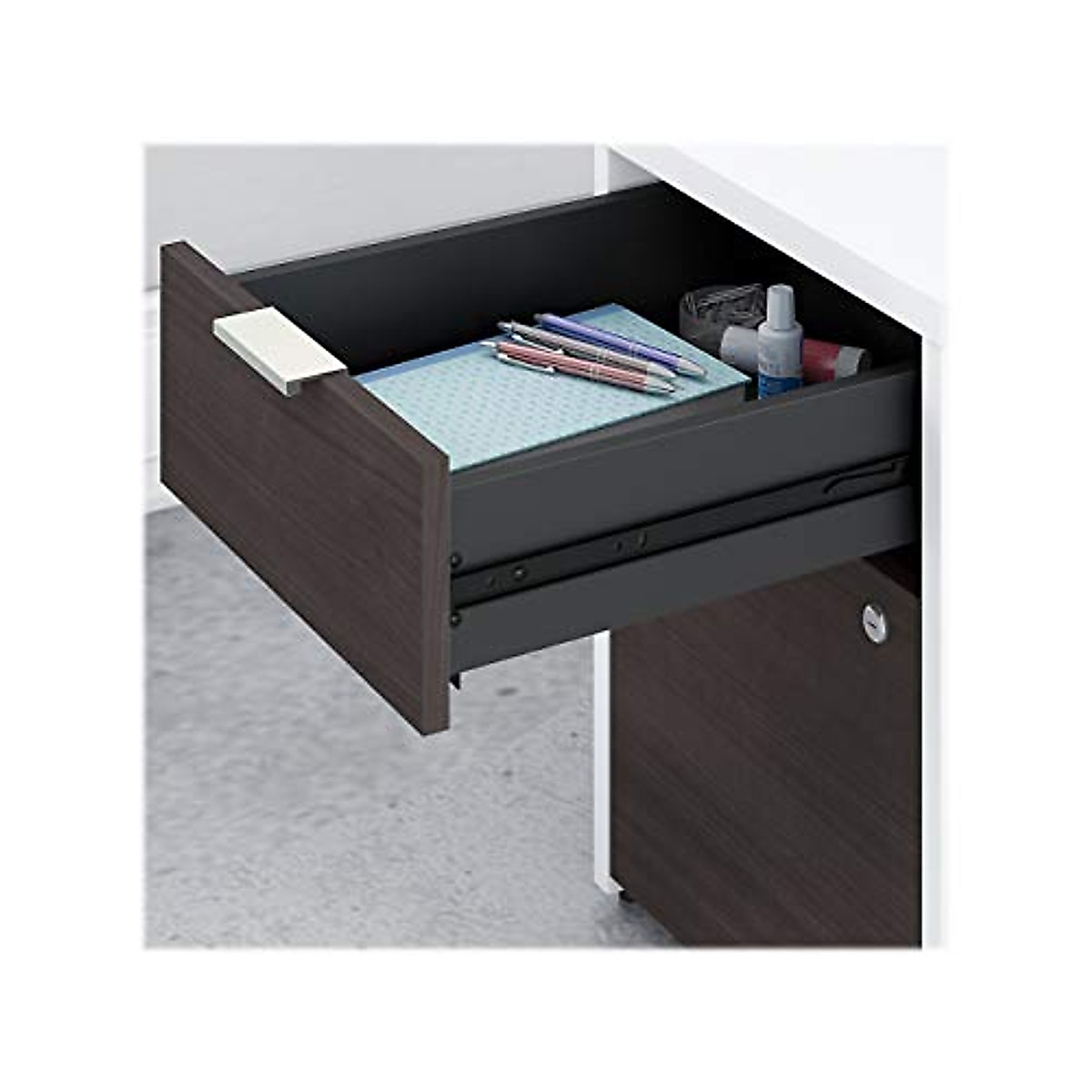 Bush Business Furniture Jamestown L Shaped Desk with Drawers and Lateral File Cabinet, 72W, Storm Gray/White