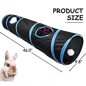 kathson Rabbit Tunnel Guinea Pig Tunnel Bunny Hideout Tunnel Rabbit Tunnels for Indoor Bunnies Small Animal Collapsible Hideaway Toys for Chinchillas Ferrets Guinea Pigs Gerbils Hamsters Rats (Black)