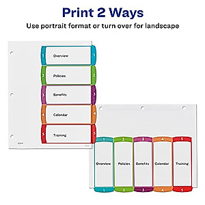 Avery 5 Tab Dividers for 3 Ring Binders, Customizable Table of Contents, Multicolor Tabs, 5 Packs, 5 Sets Total (11840)