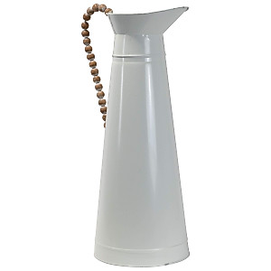 Foreside Home and Garden White Modern Decorative Pitcher Vase with Wood Bead Handle