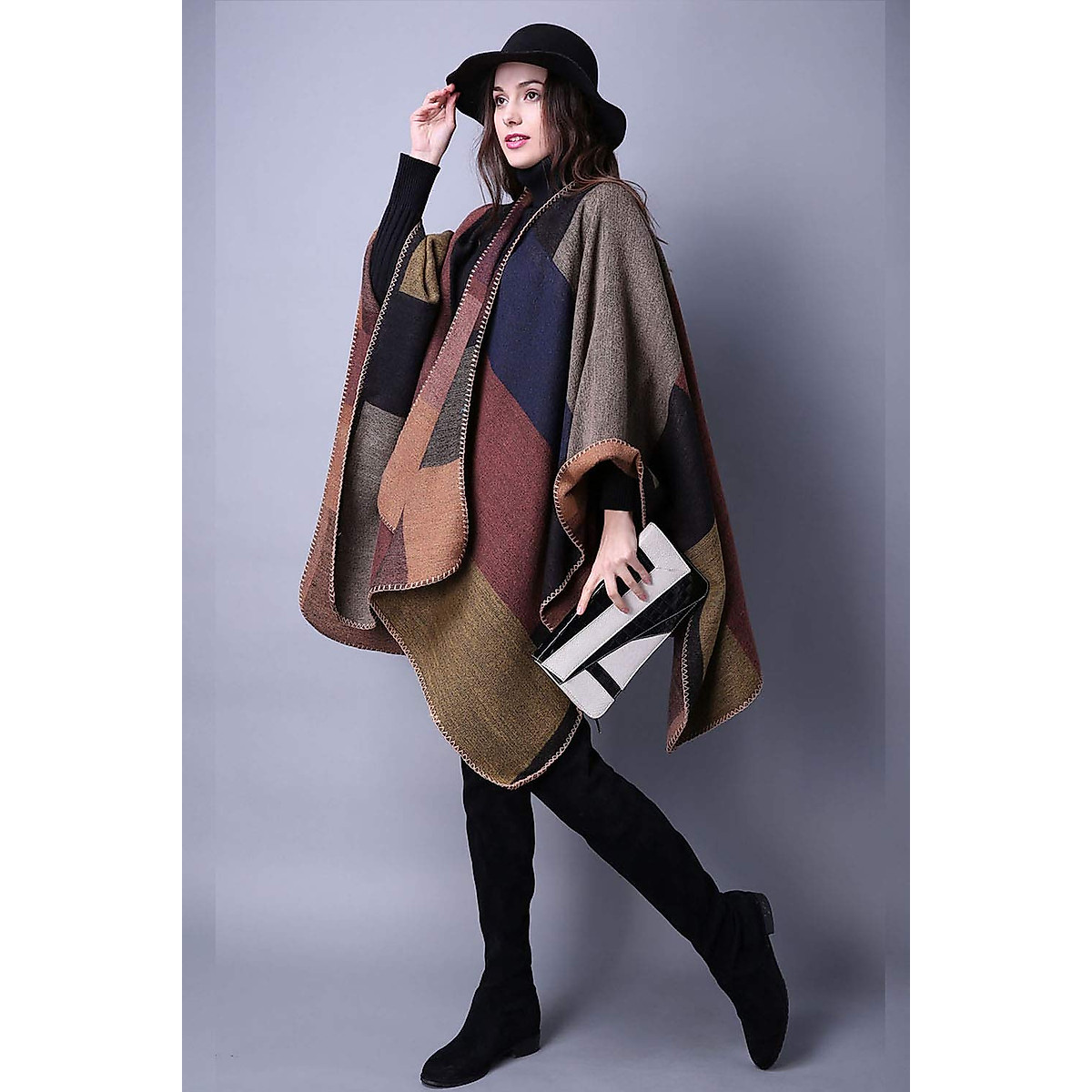 KirGiabo Women's Poncho Sweater Shawl Wraps Cape for Fall Winter,Khaki