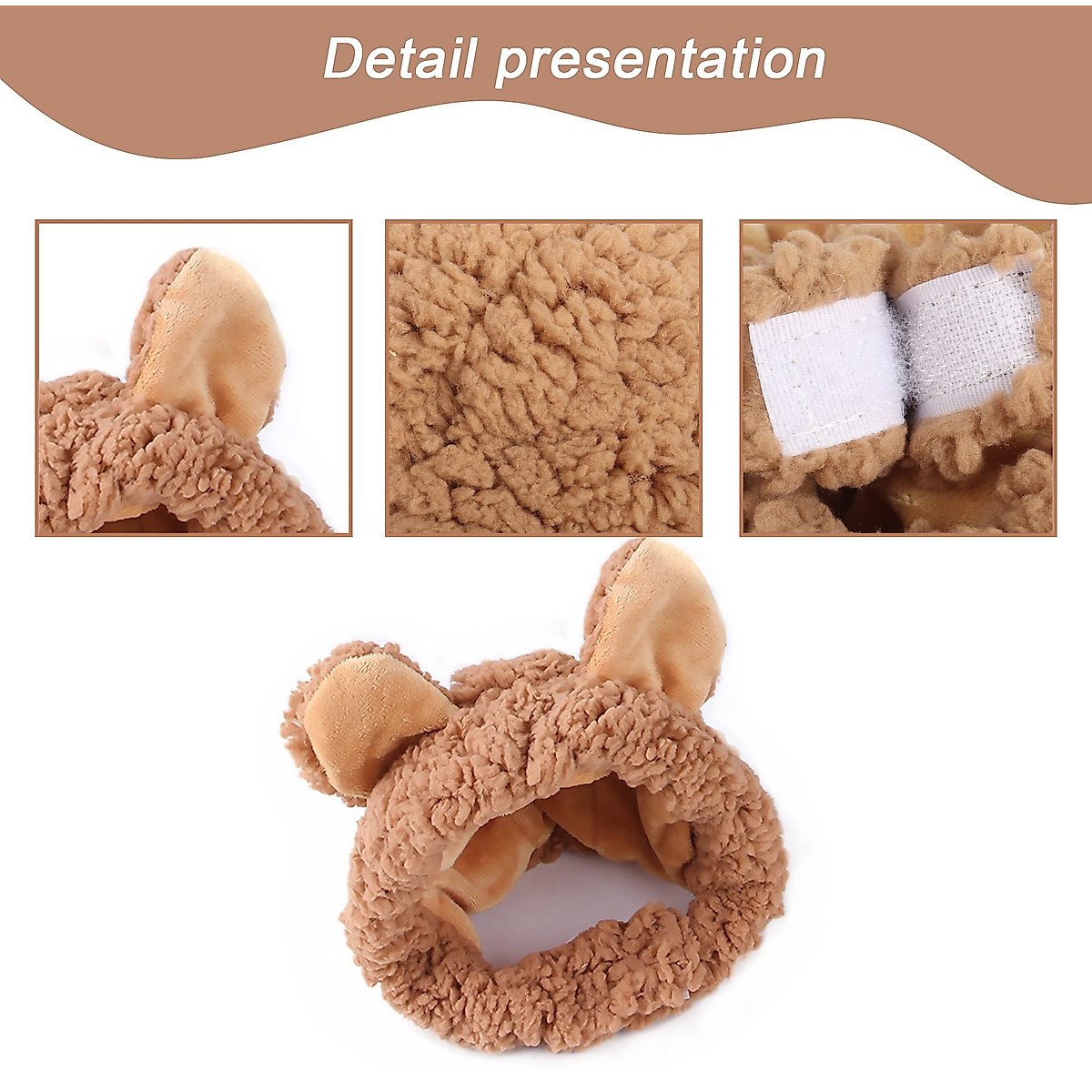 YAODHAOD Plush Bunny Ears Pet Headband, Soft Comfortable Cat Hat with Bear Ears Headwear Cosplay Dress up Accessories Pet Halloween Party Costume for Cats & Small Dogs (Cute Bear Hat)