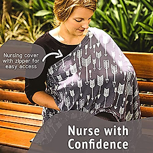 Baby Leaf Covers - Stretchy Multi Use Infant Car Seat and Stroller Canopy with Double Zipper, Breathable Nursing Poncho and Breastfeeding Scarf, Arrows