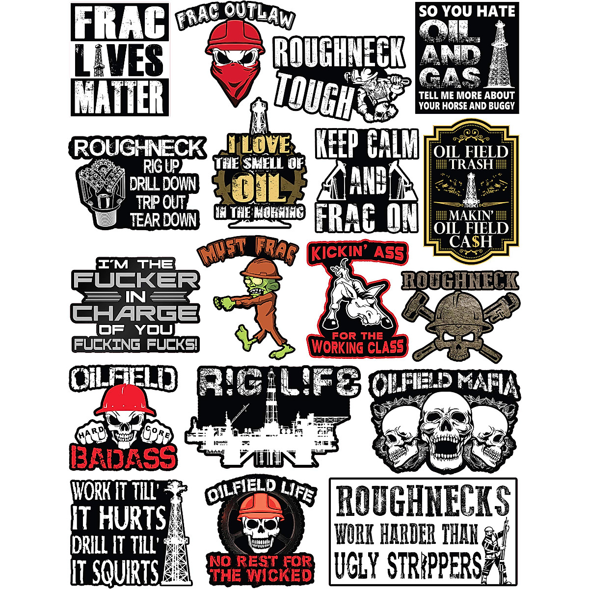 Kakembo Oilfield Hard Hat & Tool Box Vinyl Stickers – Stickers for Adults – Badass Oilfield Stickers Including, Drill Rig, Roughneck, FRAC, Oil Field Trash, Oil Rig and Rig Life