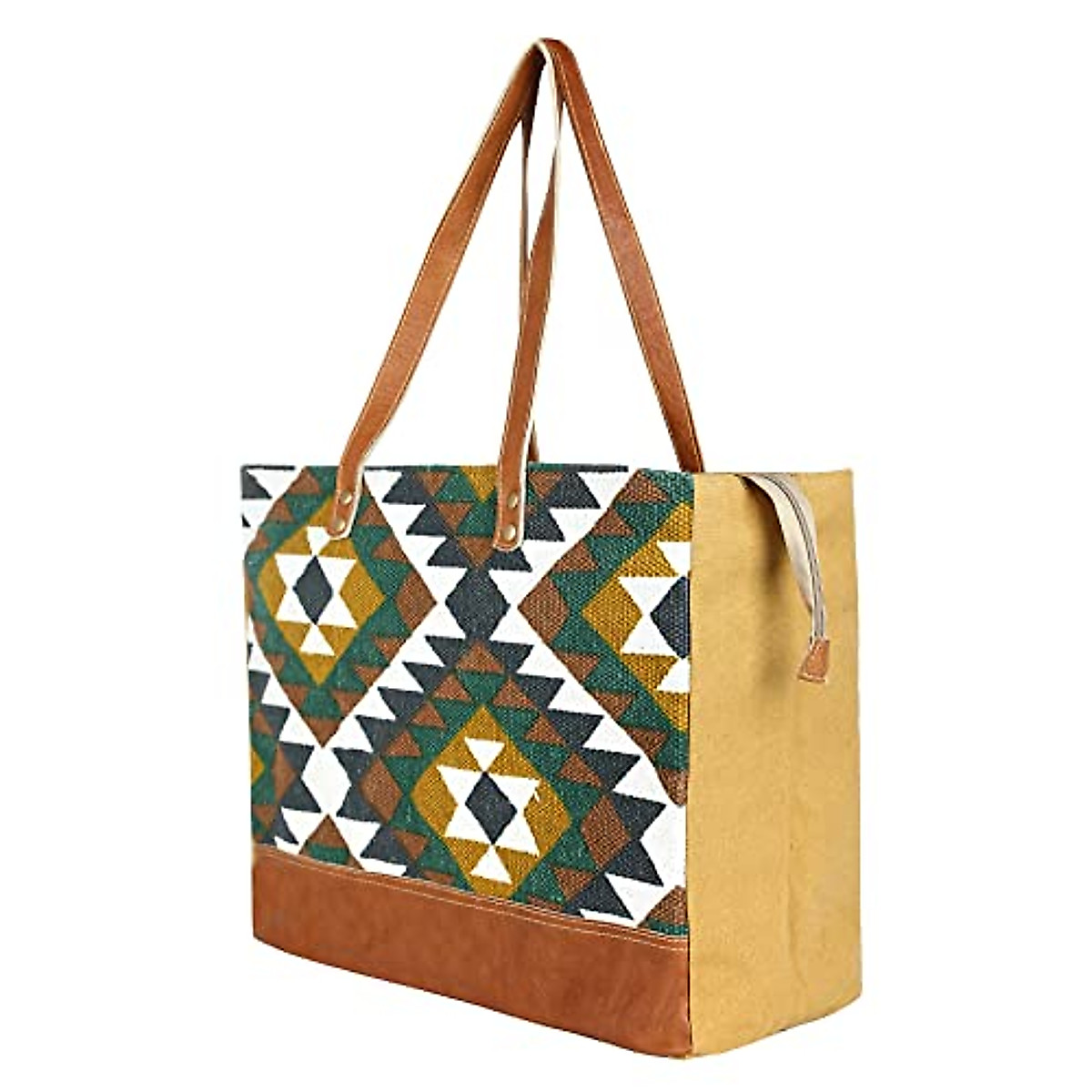 KPL Sel De Mer Upcycled Canvas and leather Hand Bag Cowhide Tote Bag shopping bag carry on leather bag