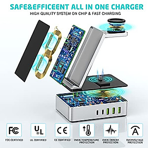 100W Aluminum Alloy Wireless Charger, 8 in 1 Charging Station for Samsung Devices,USB C Charger Dock for S22 Ultra, Etc.Galaxy Watch 5, Active 2/1, Galaxy Buds/Pro/Live (Silver)