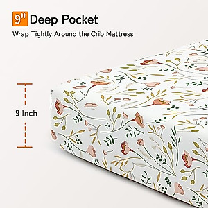 besrey 2 Packs Crib Sheets Fitted for Baby Boy and Girl, with a Storage Bag, Jersey Knit Cotton Baby Crib Sheet for Standard Crib Mattress & Toddler Bed Mattress(Flower Style)