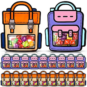 Locmeo 20 Pcs Birthday Gift Bags Plastic Goodie Bags Stuffer for Kids Top Handle Reusable Backpack Goodie Bag Candy Bag Cute Treat Bag with Handle for Halloween Party Favors(Orange, Purple)