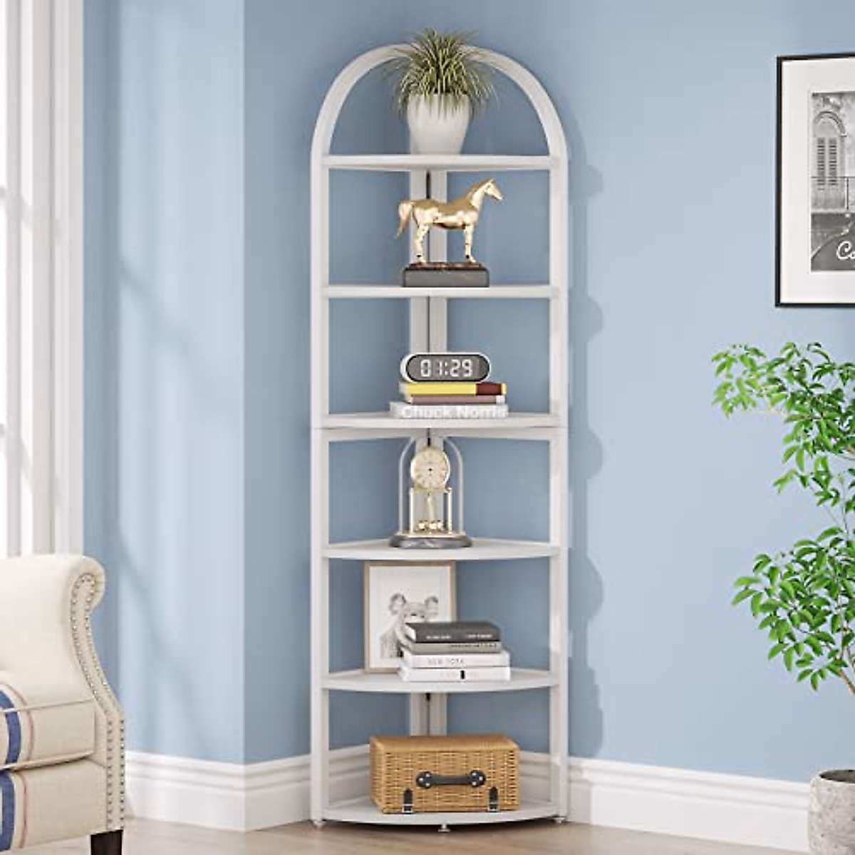 Tribesigns Corner Shelf, Tall Corner Bookshelf for Small Space, Rustic Plant Stand Display Rack for Living Room, Home Office, Kitchen