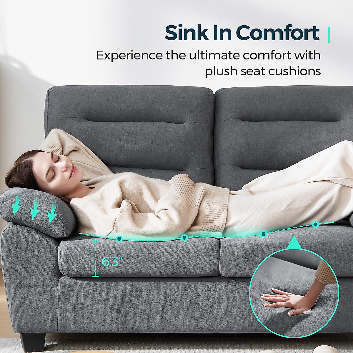 LINSY HOME 58" W Loveseat Sofa, Cloud-Like 2 Seat Couch Modern Comfy Sofa for Bedroom and Living Room, Small Sofa for Small Spaces, Bluish Grey