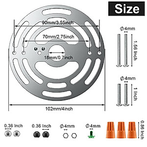 RTNLIT 4 Inches Light Fixture Mounting Bracket, Universal Light Circle Crossbar Plate with Ground Screw and Acorn Cap Nuts for Mount Wall Light, Close to Ceiling Light, Chandelier(Pack of 2)