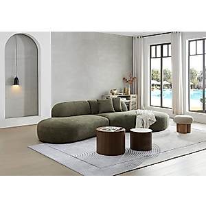LETBASK 135.4" Curved Sectional Sofa,Oversized Modular Chaise Longue,6-Seat Boucle Fabric Couch with Pillows for Living Room,Apartment,Office (Green+Right-Facing)