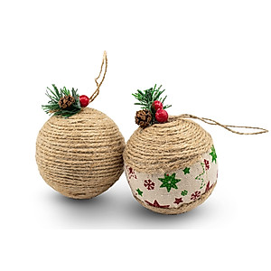 12 Piece Rustic Christmas Tree Ornaments, Farmhouse Christma Decoration, Natural Jute Burlap Christmas Ball