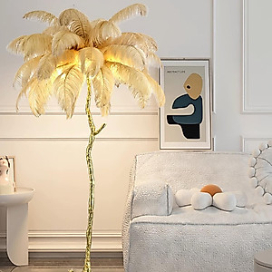 JAYMP Ostrich Feather Floor Lamp for Living Room Sofa Bedside Standing Reading Lamp Elegant Romantic Beautiful (Height 78.7 inches/ 45 Feathers, Khaki)