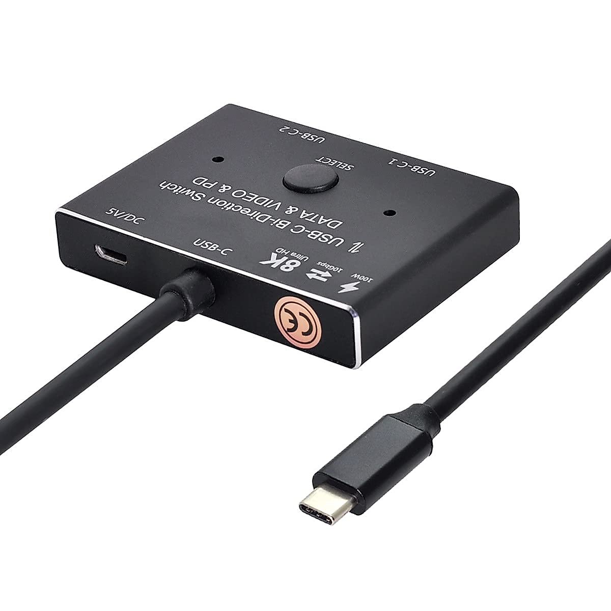 Cablecc USB-C Type-C Bi-Direction Switch MST 1 to 2 Hub Support Video Data PD 8K@30hz 100W 10Gbps with 50cm Cable