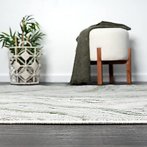 Abani Atlas 8'x10' Green/Grey Area Rug, Abstract Marble - Durable Non-Shedding - Easy to Clean